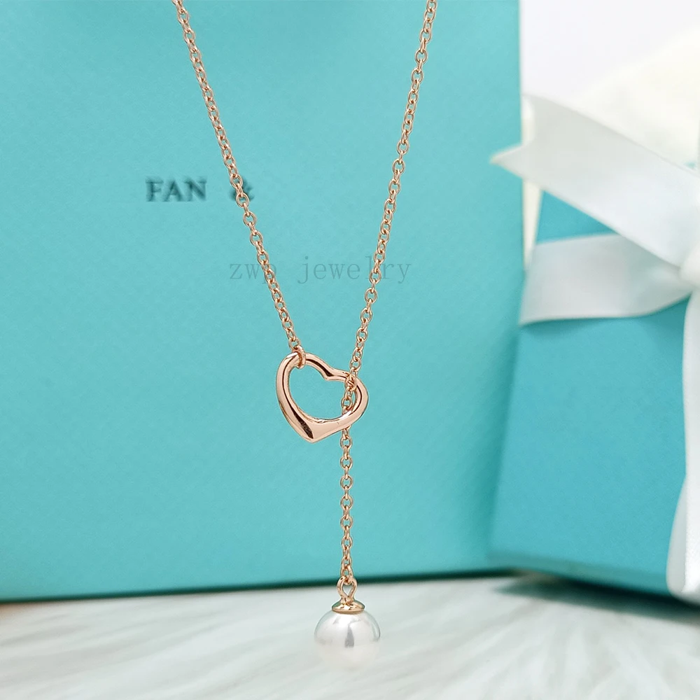 Females Fashion S925 Sterling Sliver Open Heart Natural Pearl Heart ...