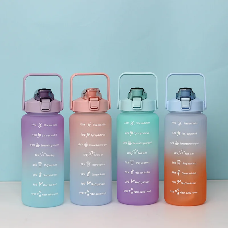 3pcs Set 2000ml 900ml 500ml Gradient Plastic Water Bottle Portable Frosted 2l Plastic Water ...