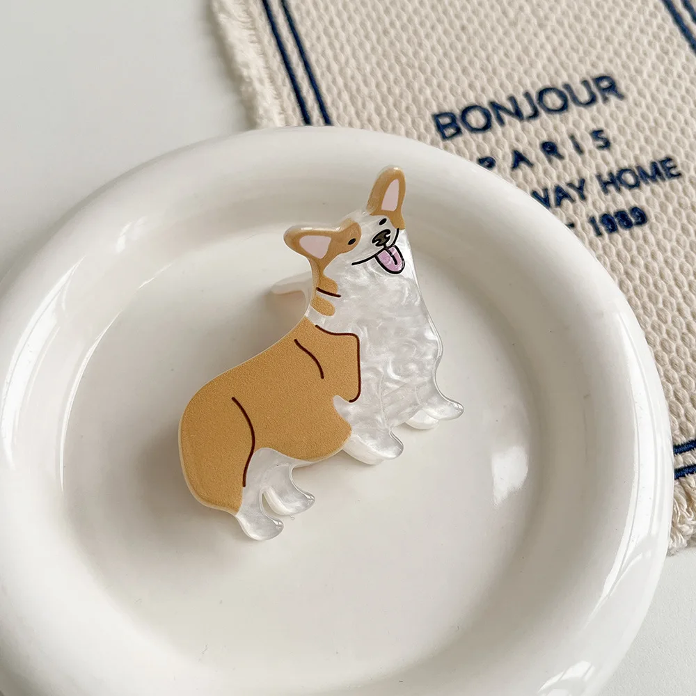 French Cartoon Puppy Hair Clips Cute Corgi Dogs Girls Hair Claw Clips ...