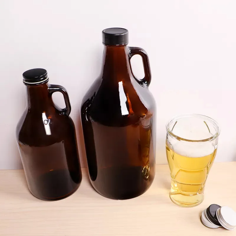 Large Clear Amber Glass Wine Bottle 1l 2l 4l Round Glass Beer Bottle ...