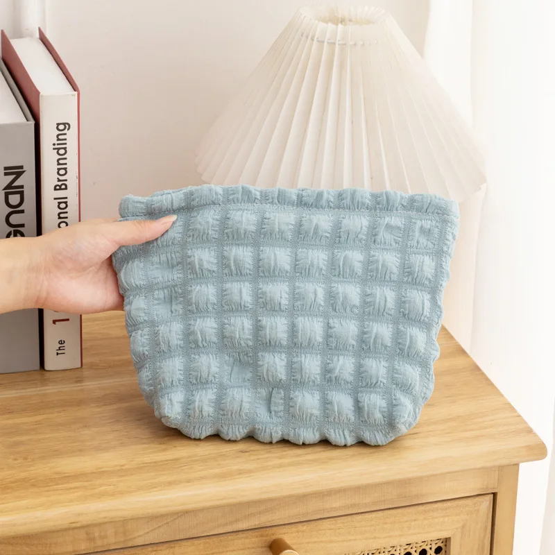 Custom Cloth Label Logo Creamy Puffer Cosmetic Bag Cute Quilted ...