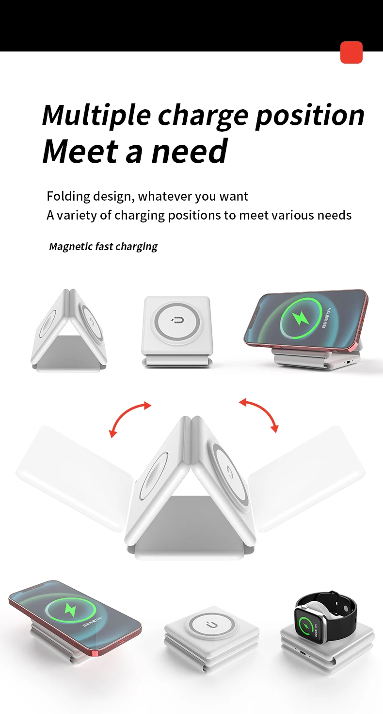 Foldable Smart 3 In 1 15w Magnet Qi Wireless Charger Holder Magnetic ...