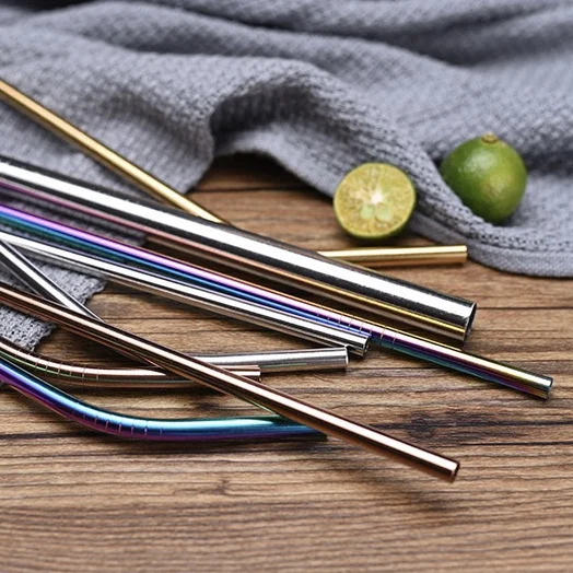 Metal Drinking Straw Reusable Straws Stainless Steel Cleaning Brush Set ...