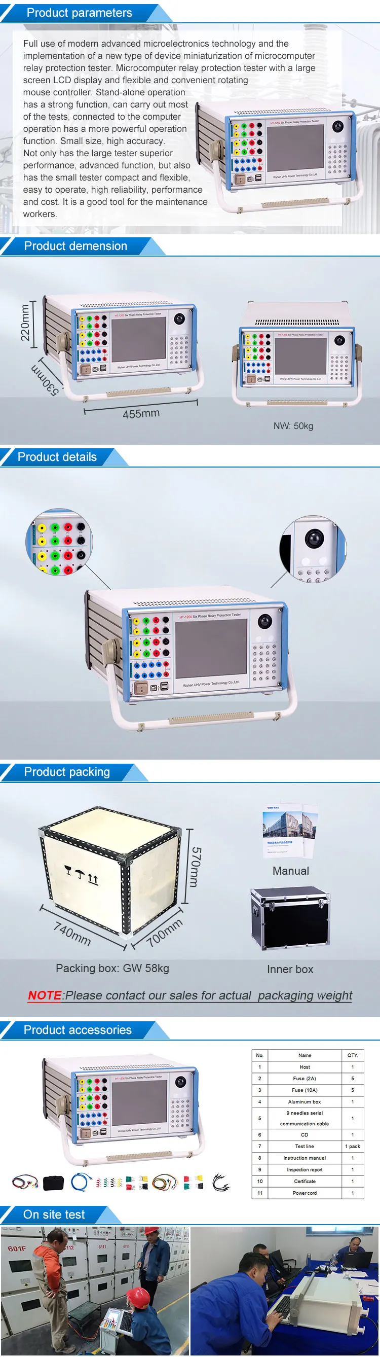 Ht-1200 Secondary Current Injection Test Set Microcomputer Six Phase ...