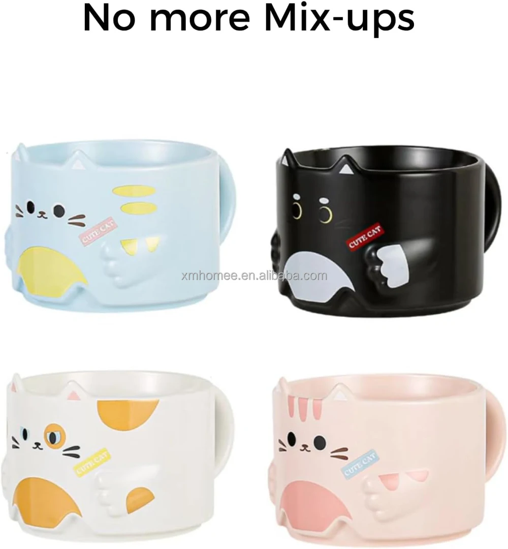Stackable Cat Mug Set Adorable Ceramic Coffee Mugs For Cat Lovers Funny ...