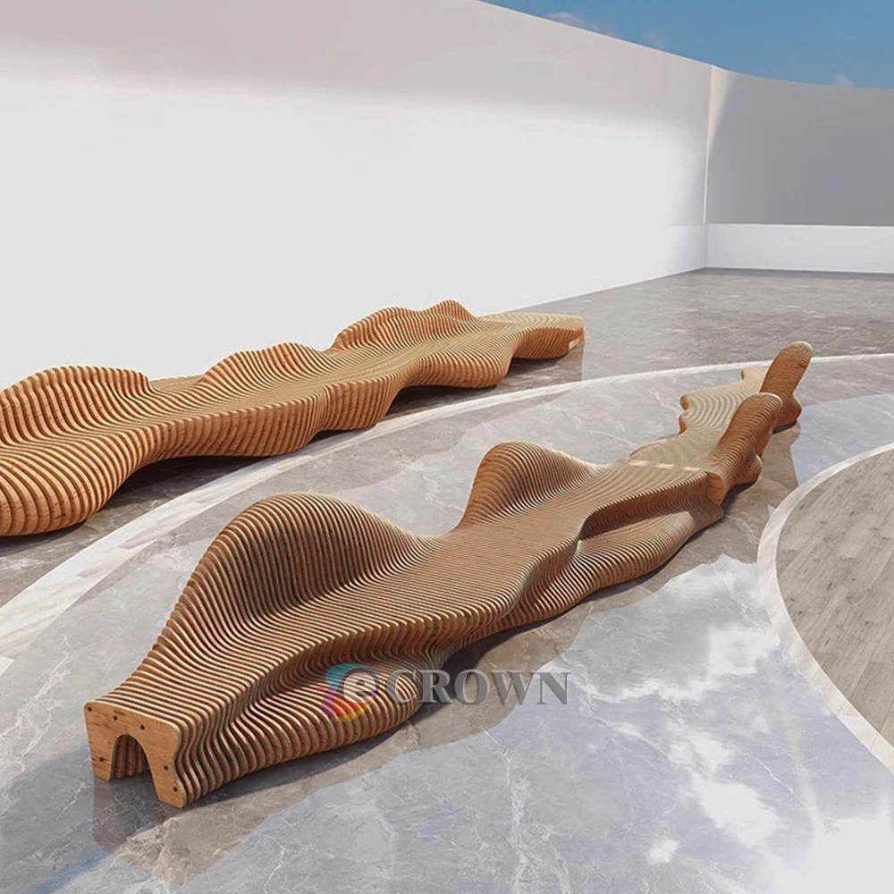 Public bench curved curve bench design Charcoal solid wood public solid ...