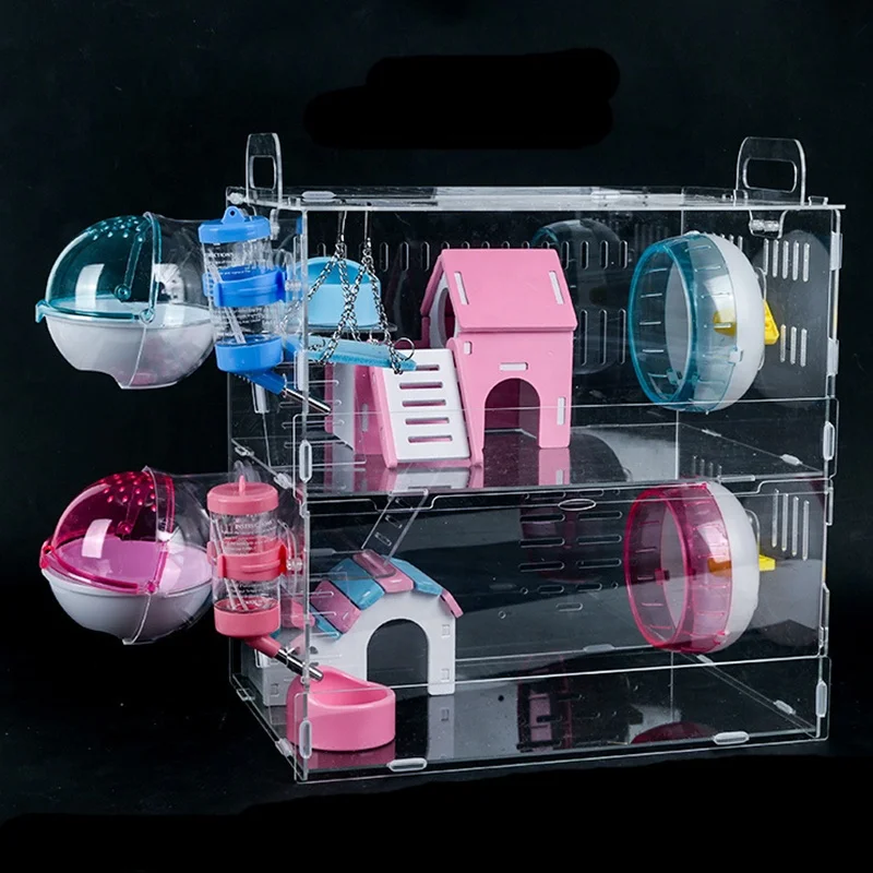 Double-layer Basic Cage with Transparent Acrylic & Golden Wire