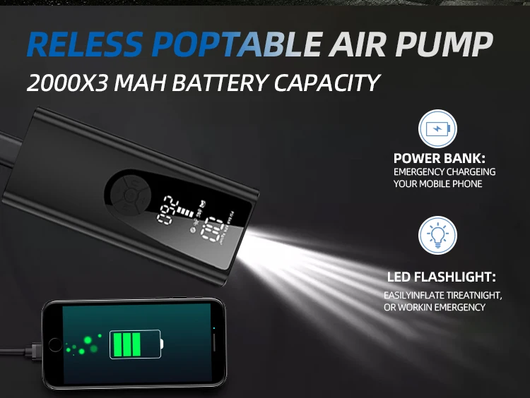 6000mah Battery Powered Car Inflator 12v Handheld Inflator Pump With ...