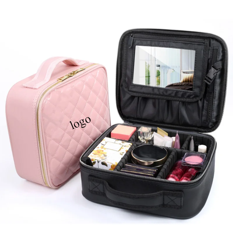 Custom Travel Makeup Case Pu Leather Cosmetic Box Bag Vanity Case Makeup Bag With Compartments ...