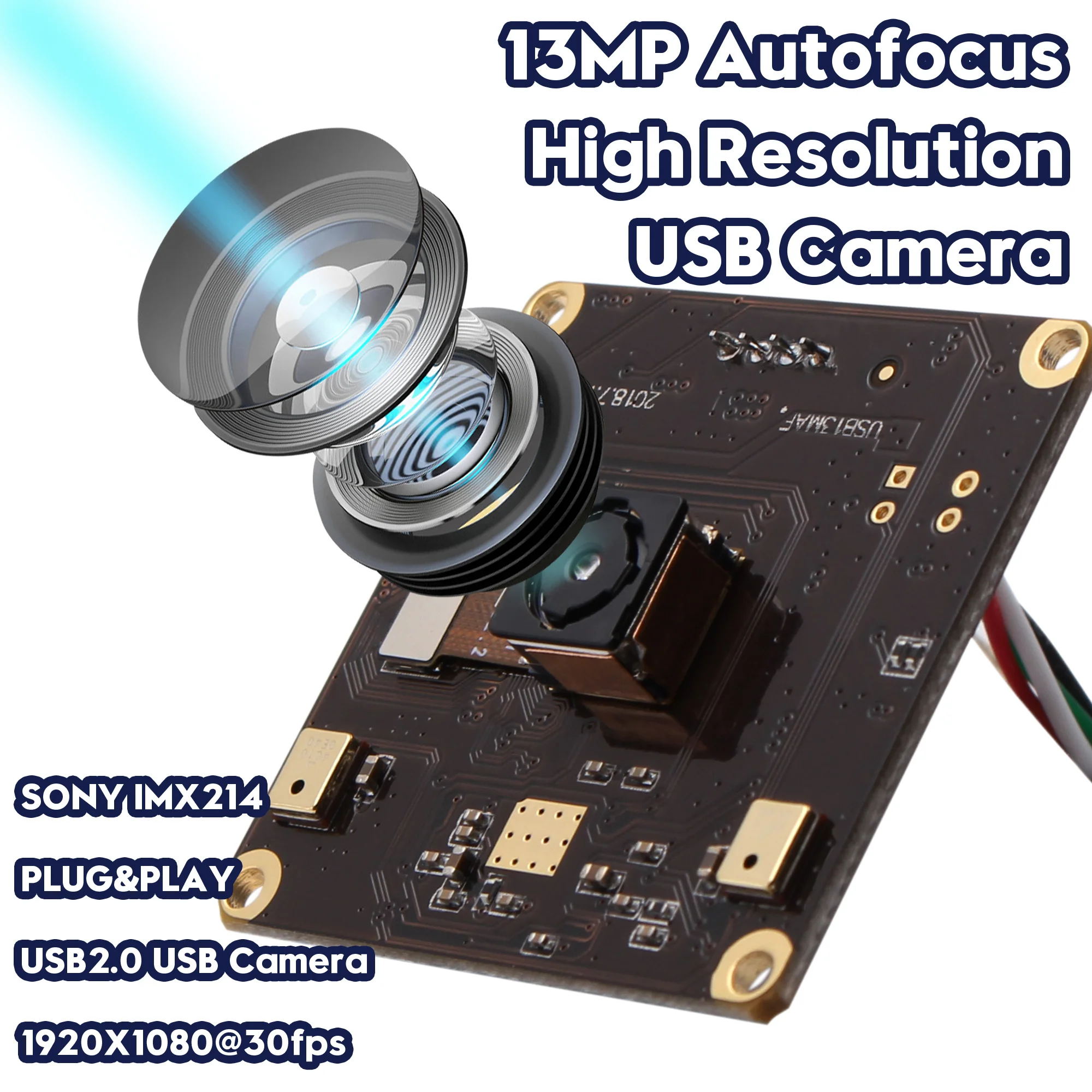 ELP 13MP USB Camera Module with Autofocus and Distortion-Free Lens