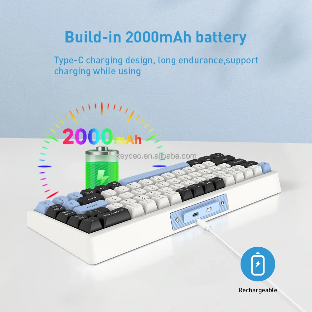 68 Keys TKL PBT Keyboard Mini Portable 60% Compact BT/2.4G/USB Gaming ...