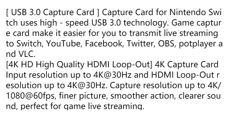 4K 60fps Capture Card - HDMI USB3.0 for PS4, Xbox, Windows