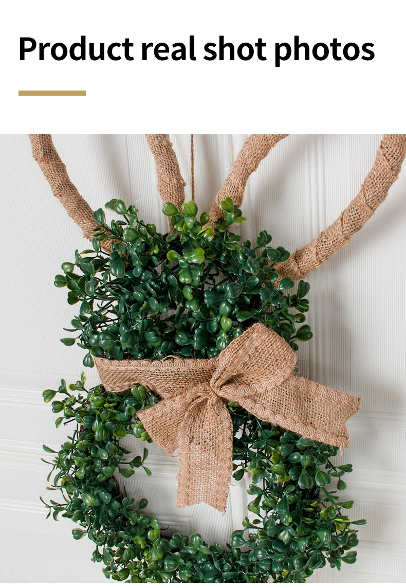 18 Inch Spring Bunny Wreath Hemp Rope Mixed Eucalyptus Leaf Artificial ...