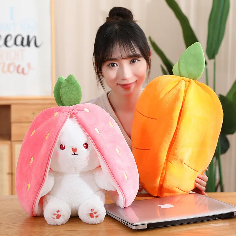 Soft Kawaii Cute Plushie - Strawberry Carrot Rabbit Pillow