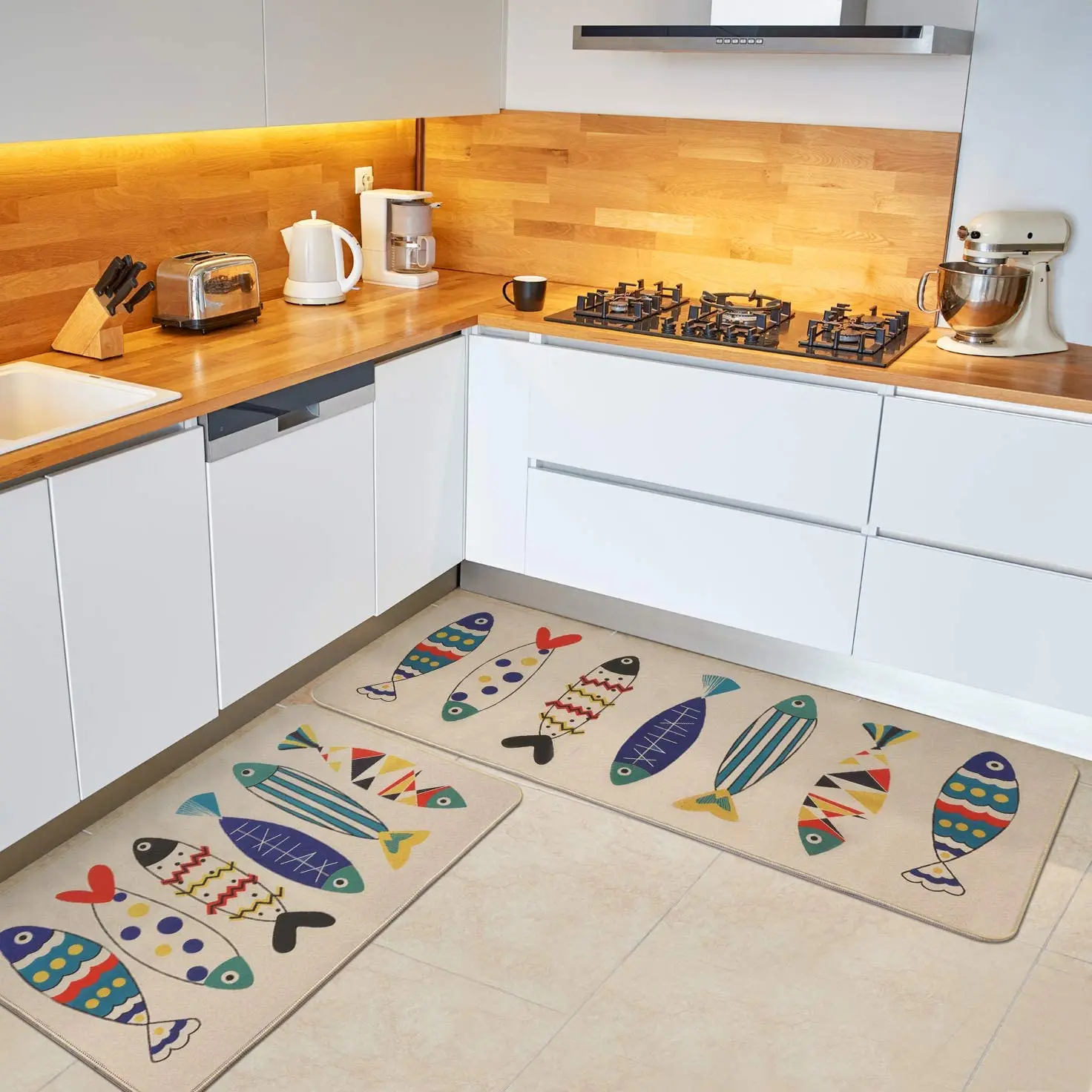Uv Print Washable Kitchen Rugs Set 2 Piece Rugs Runner Set Waterproof ...