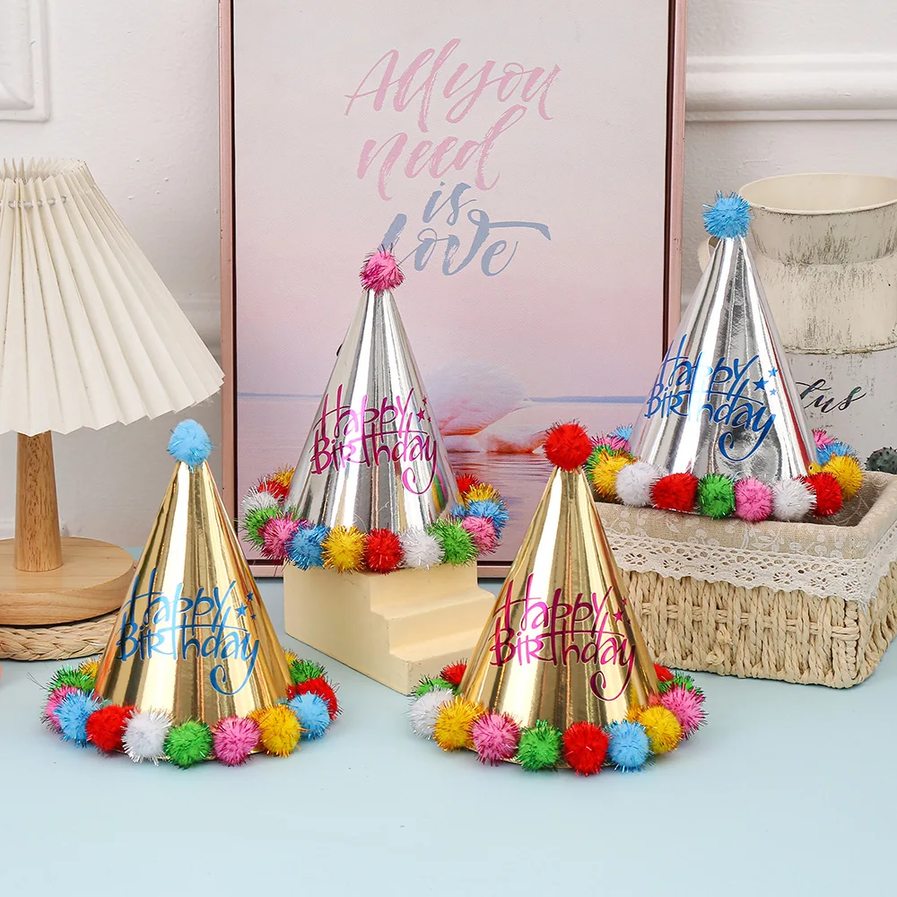 Birthday Party Hat Plush Ball Happy Birthday Hats Paper Party Hats for ...