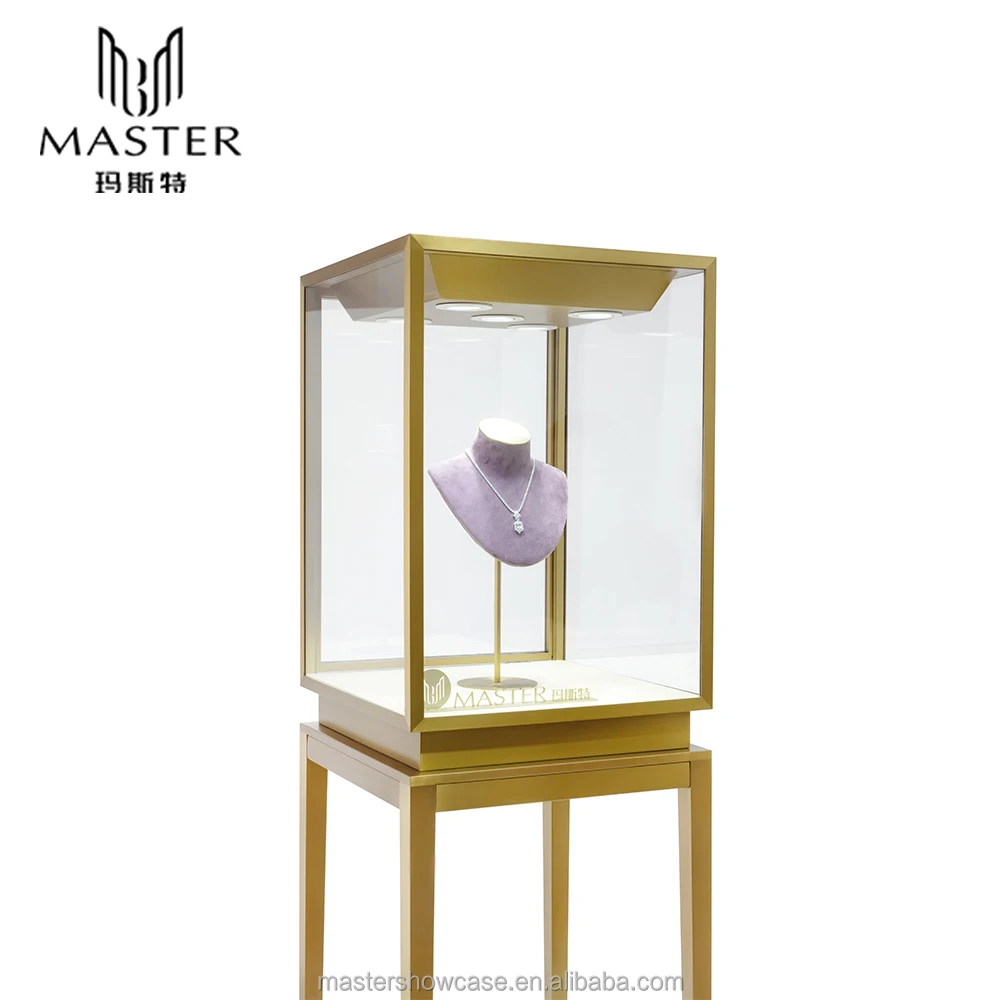 Custom Gold Necklace Display Cabinet Stainless Steel Jewelry Showcase ...