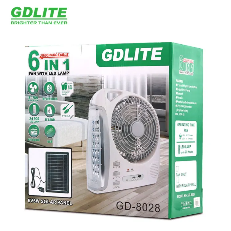 Fan Solar Gdlite 8028 Rechargeable Solar Fan With Radio Music 12 Inch ...