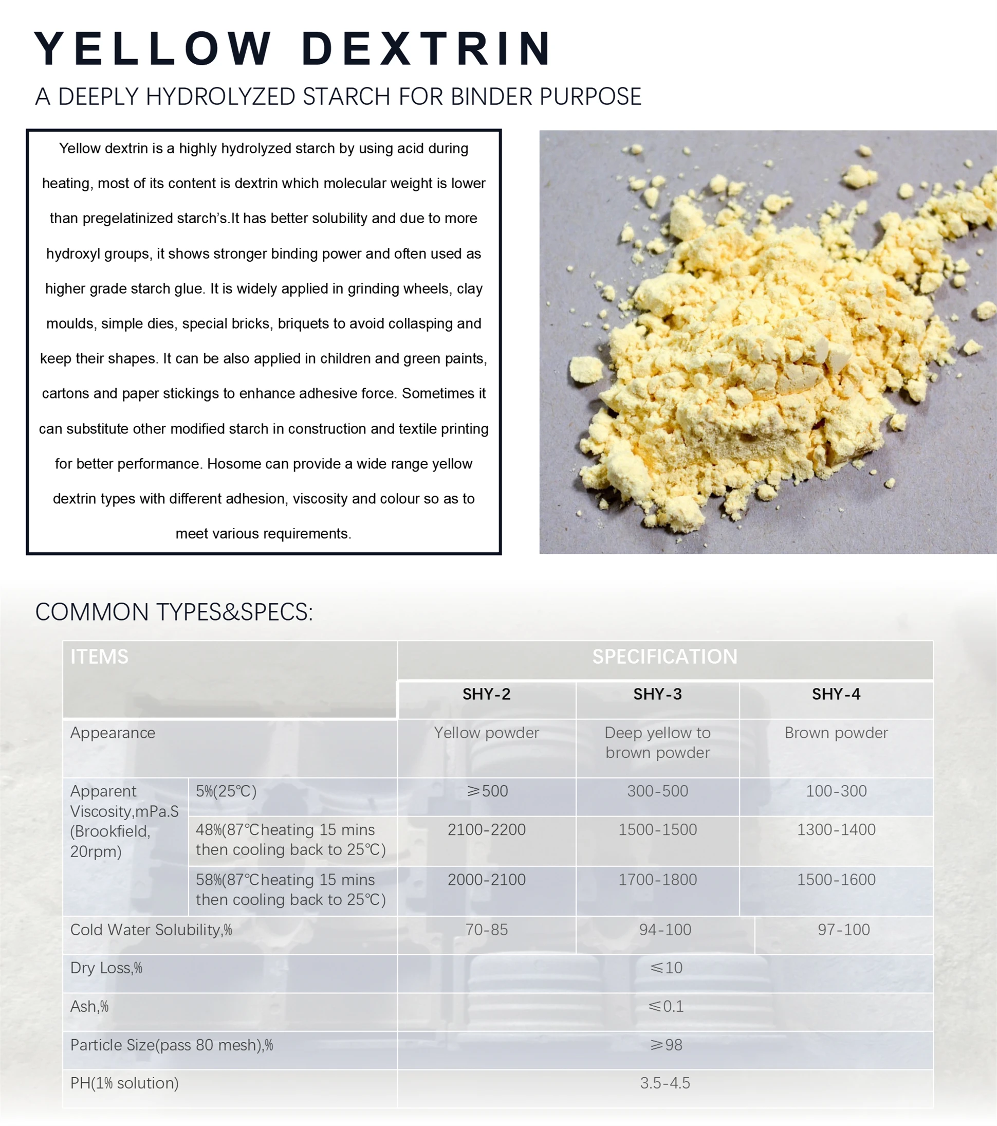 HOSOME Yellow Dextrin - Efficient Binder for Various Uses