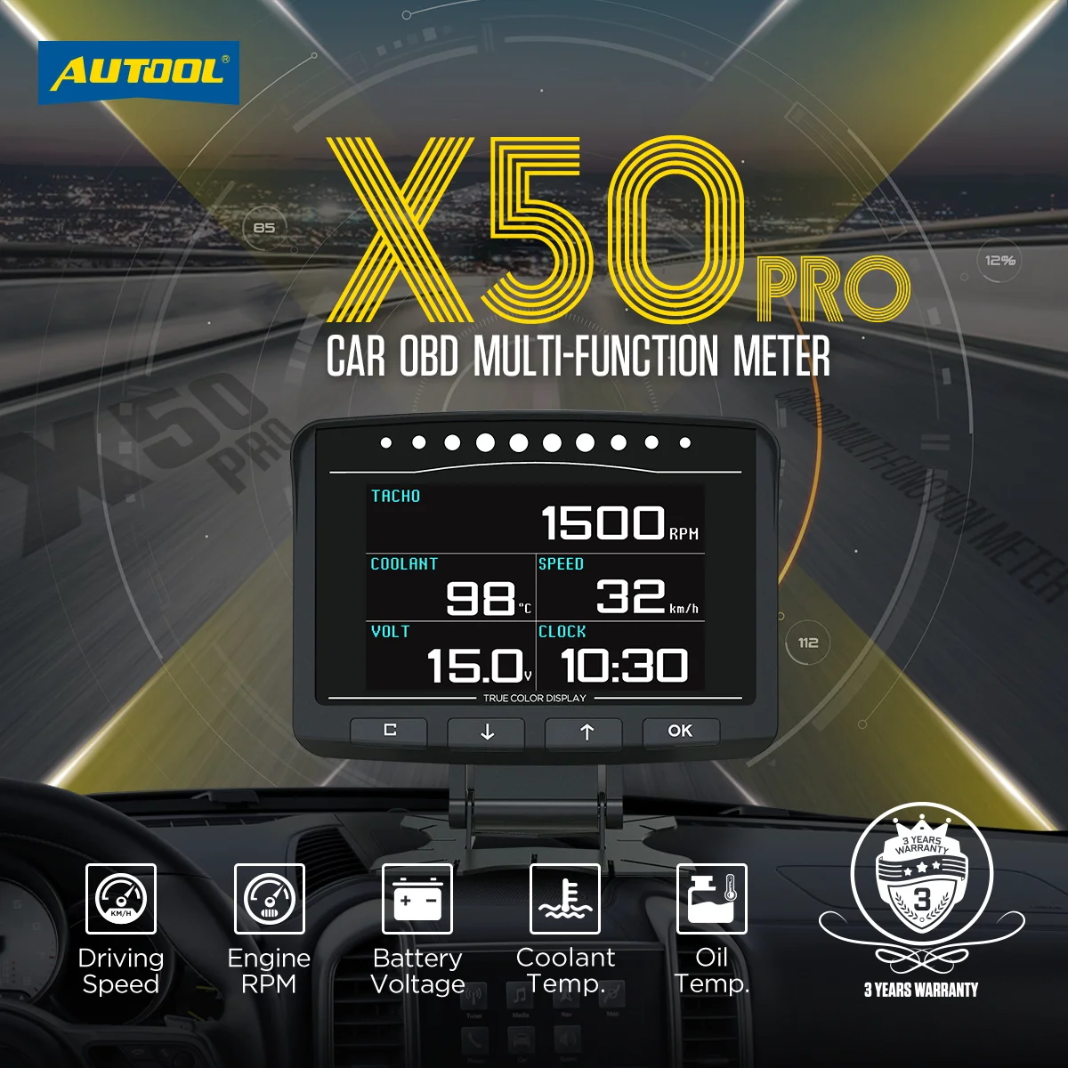 AUTOOL X50Pro OBD II HUD Head up Display OBD2 Digital Car Computer Auto ...