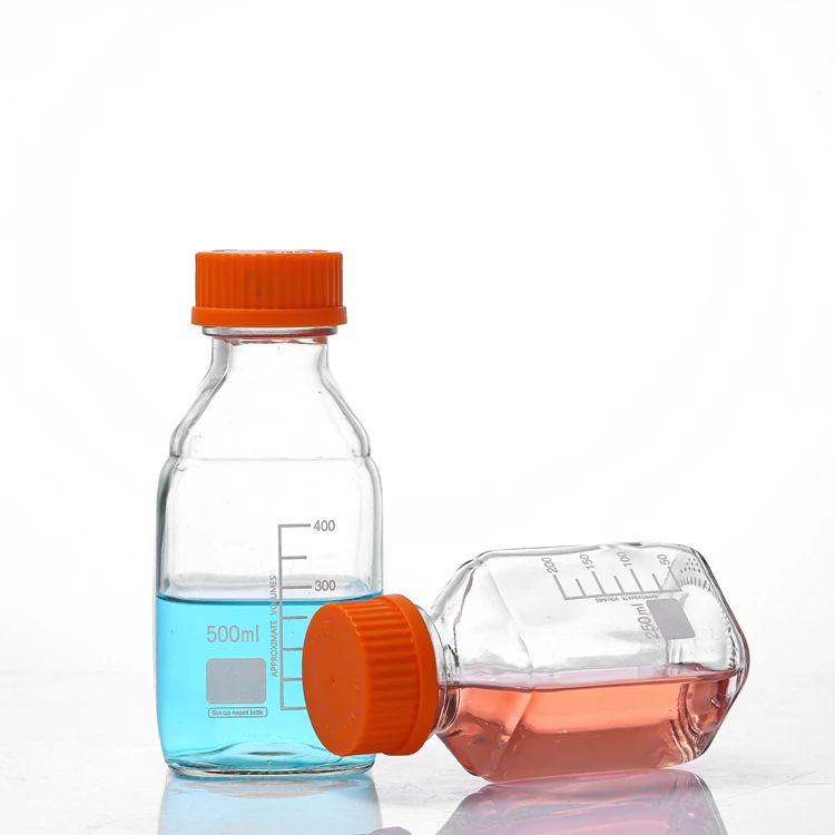 250ml Laboratory Square Glass Reagent Bottle With Blue Screw Gl45 Lid ...