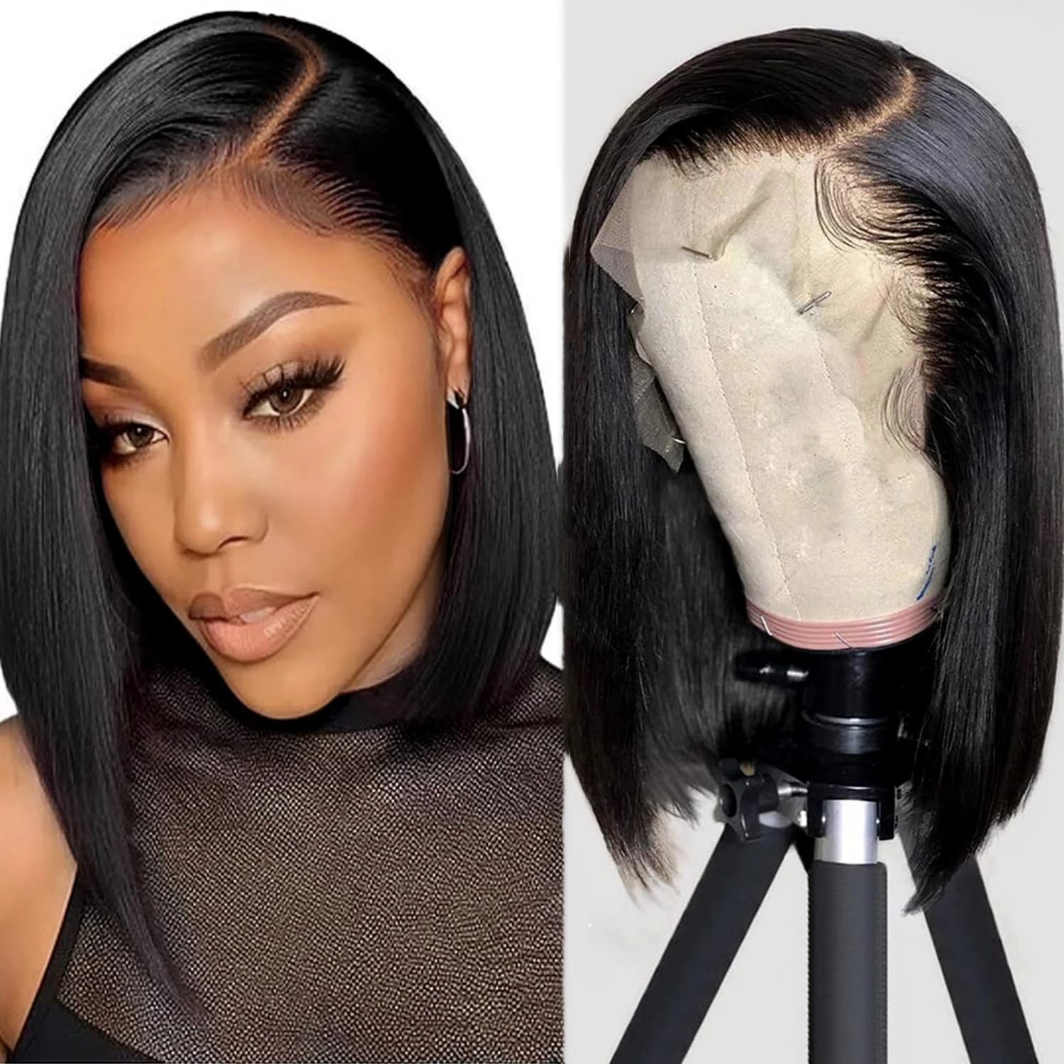 Human Hair 13x6 Lace Front Bob Wigs Human Hair 180 Density Straight ...