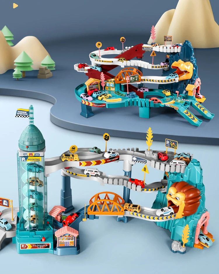 HS Track Adventure Rotating Elevator Parking Garage Slot Toy Racing ...