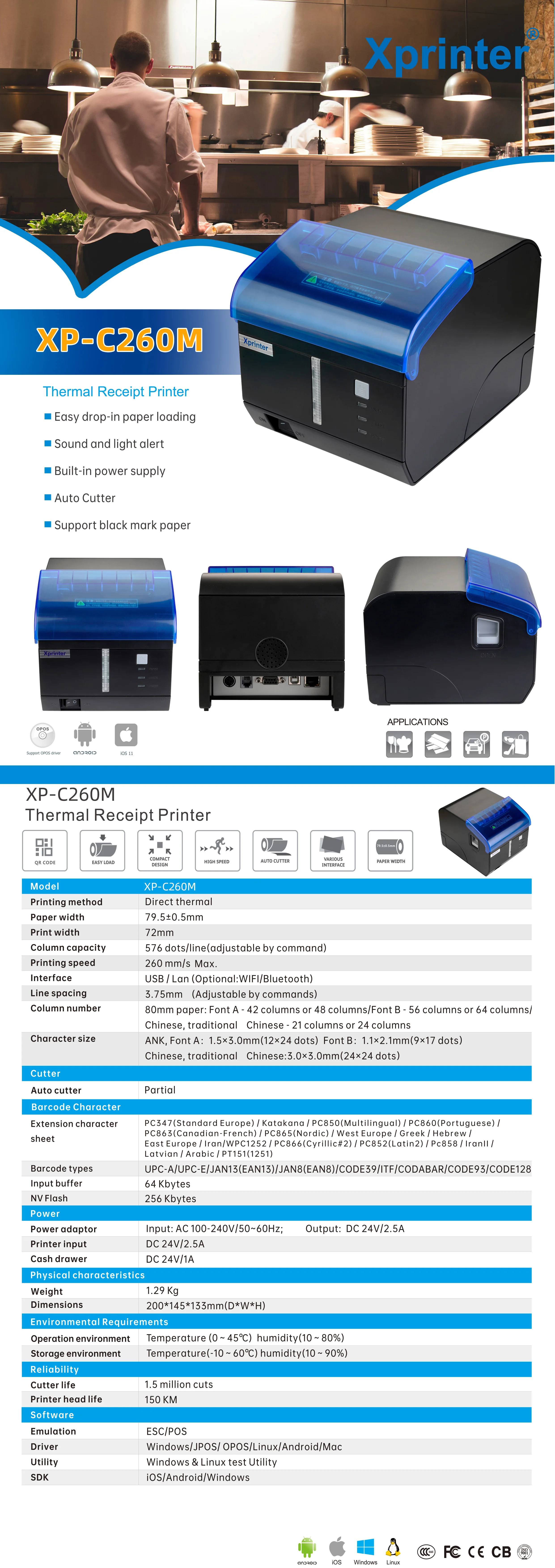 Xprinter Xp-c260m Pos Printer 3 Inch Auto Cutter Desktop Thermal Printer 80mm Receipt Printer ...