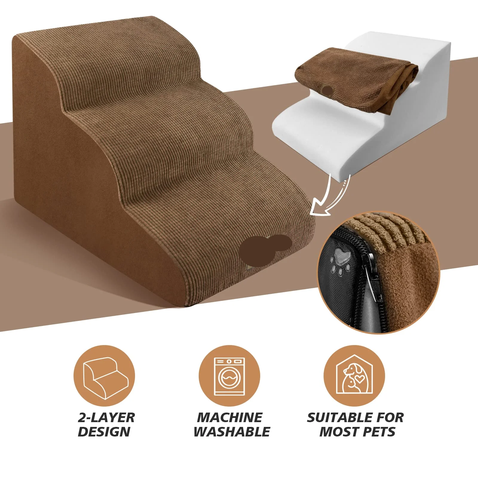 3 Steps Pet Stairs Non-slip High Density Foam Ramps For Dogs And Cats ...