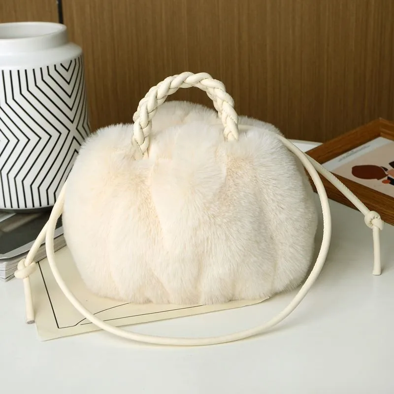 New Fashion Cute Rabbit Hair Plush Cloud Women's Bag Pleated Dumplings ...