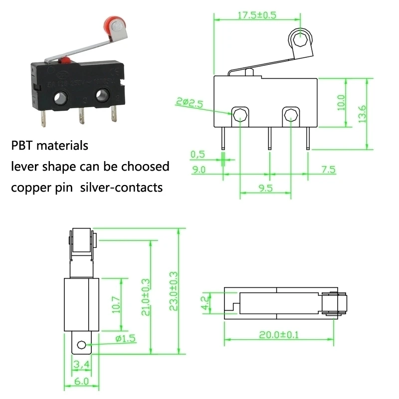 5a 250vac Roller Lever 3 Pins Wiring Terminals Touch Button Mini Micro ...