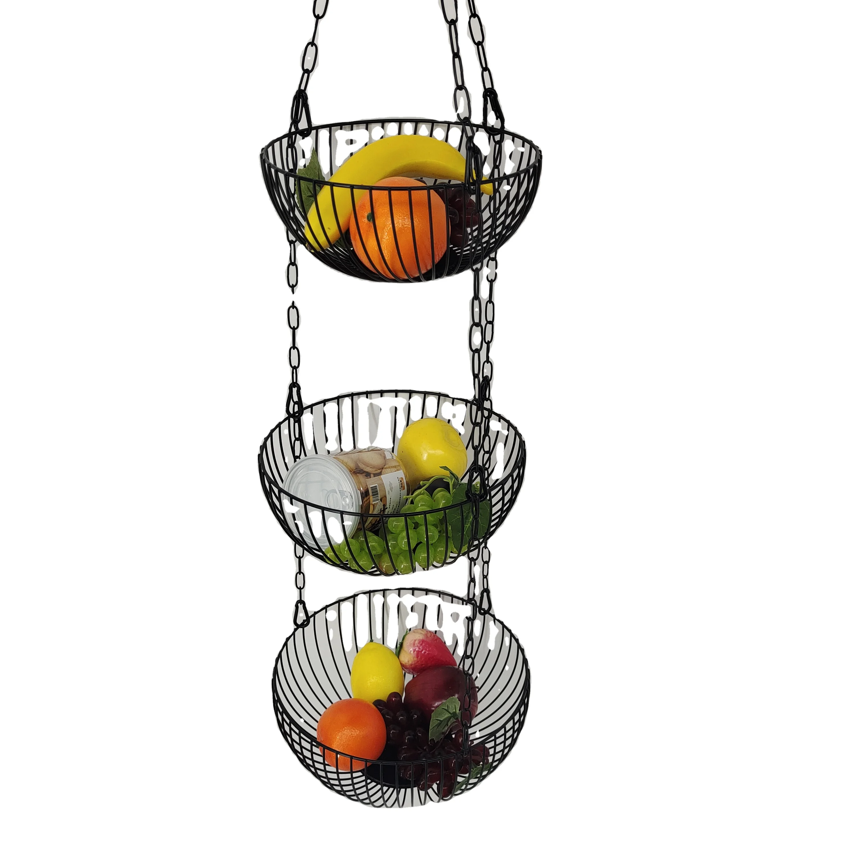 10%OFF! Modern Multifunctional Round Hanging 3 Tier Metal Wire Fruit ...