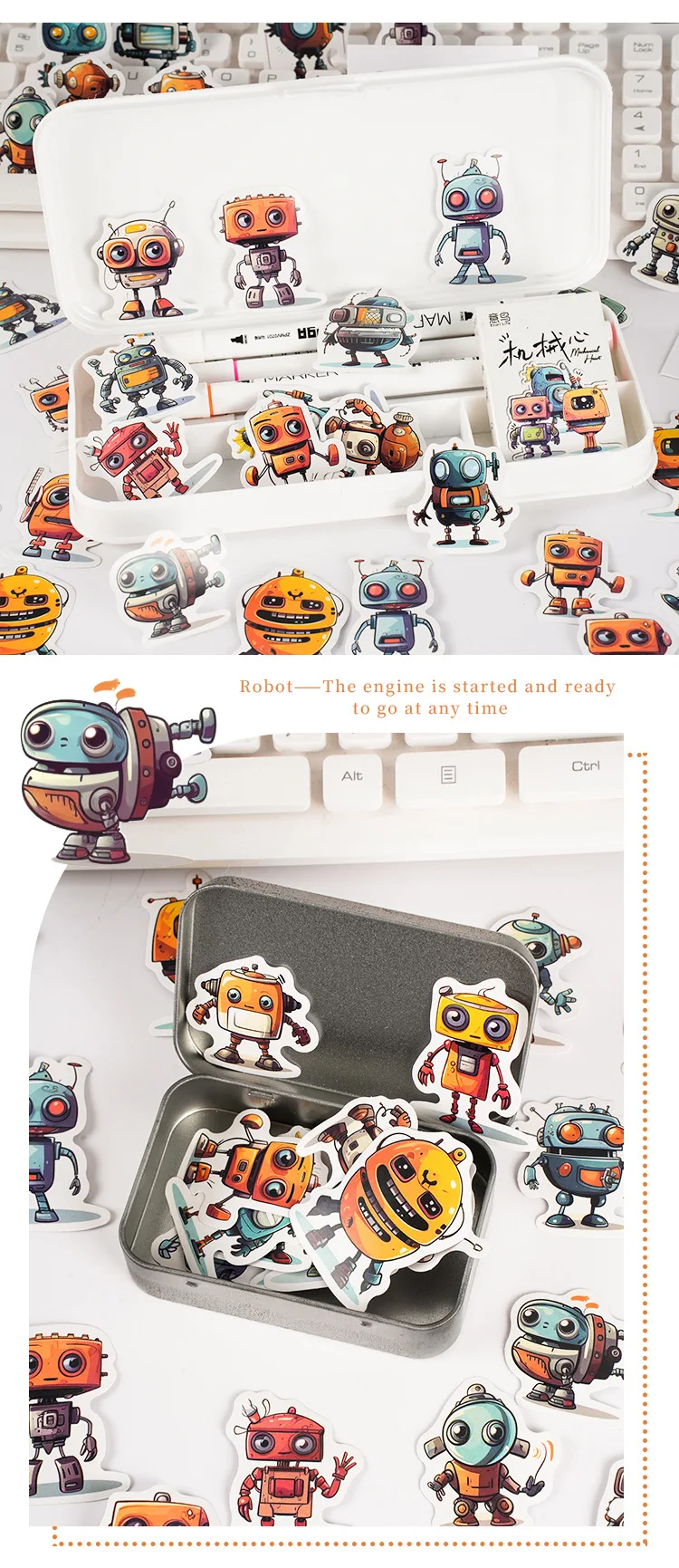 46pcs/box Boxed Stickers Mechanical Heart Mechanical Theme Handbook Diy ...