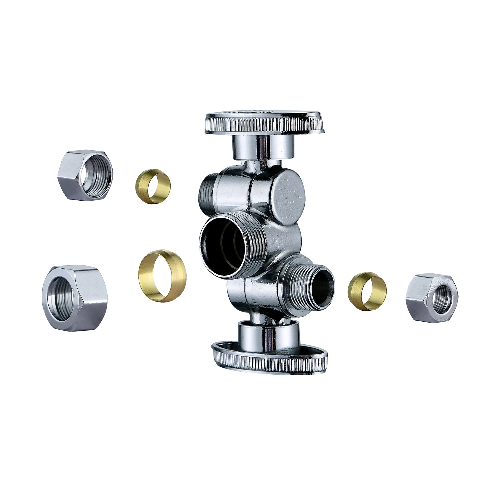 Dual Outlet 3 Way Angle Stop Valve 1/2" Nominal (5/8" OD) Comp X 3/8 ...