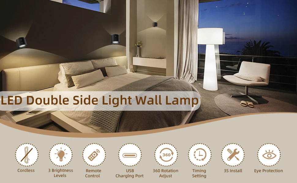 Double Side Magnetic Design Wall Lamp - Rechargeable & Stylish