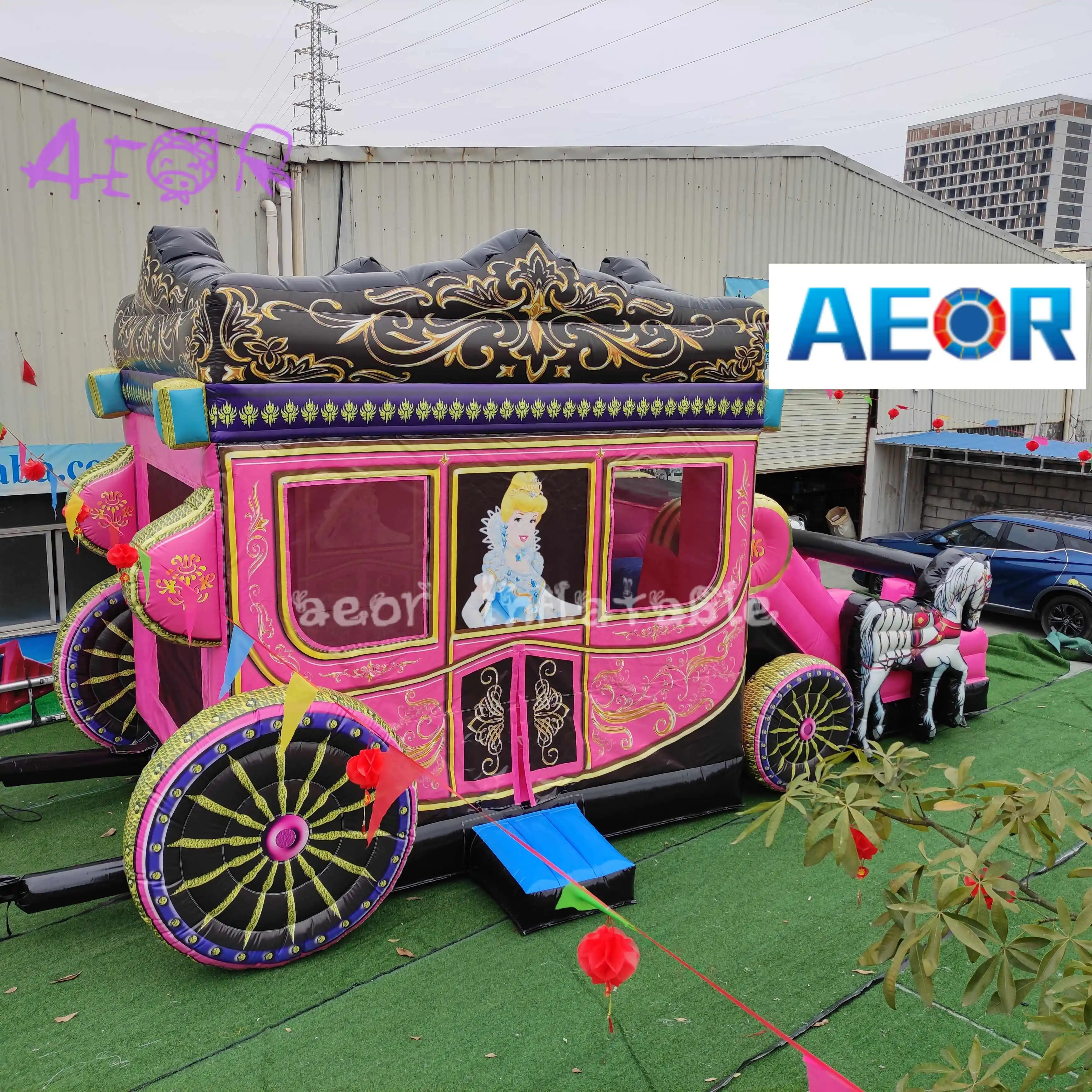 Inflatable Princess Carriage Commercial Grade PVC Pink Castle Princess ...