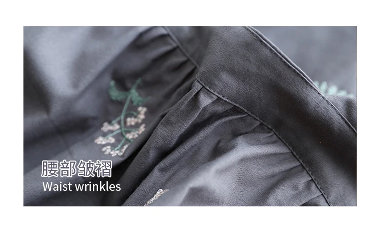 Literary Stylish Apron Dark Grey Beige Waterproof Embroider Flowers ...