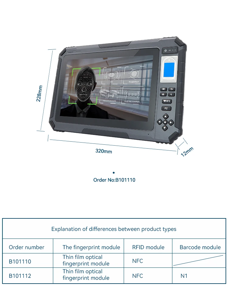 Hugerock B101 Biometric Tablet Pc Device Industrial Rugged Android Computer Fingerprints 10.1 ...