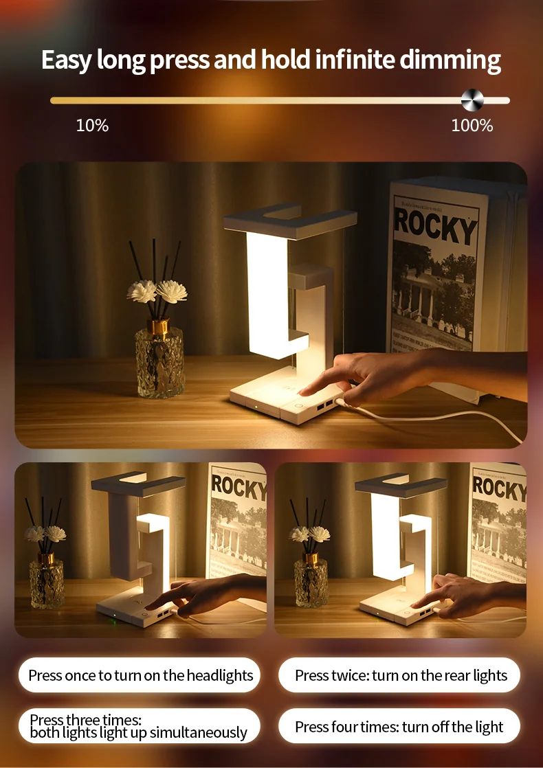 Magnetic Levitating LED Desktop Night Light - Wireless Charging