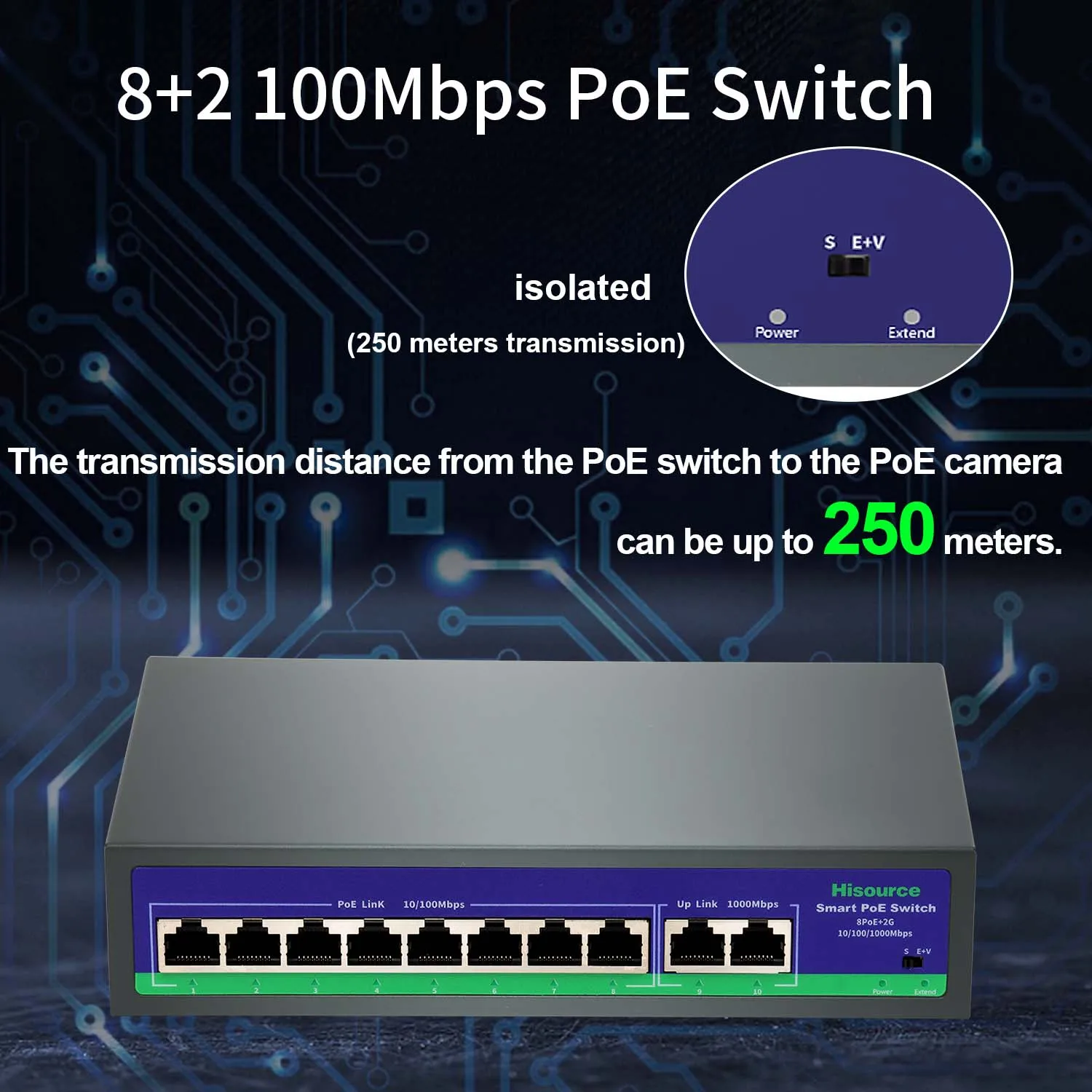 Hisource 75W POE Network Switch 8+2 Uplink 1000Mbps 8 Port IEEE802.af ...