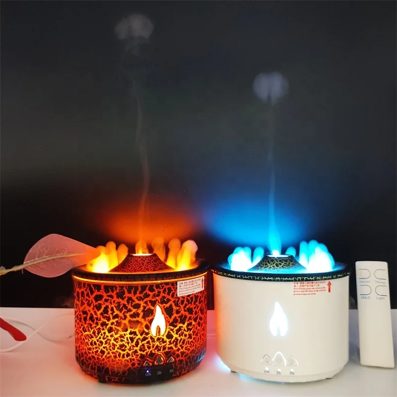 Cracked Volcano Shape Flame Diffuser Humidifier Customized Fire Double Led Light 3d Simulated ...