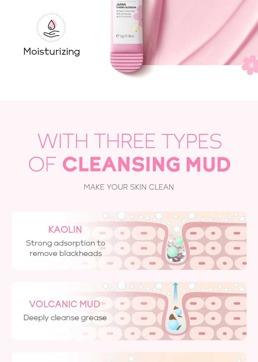Custom 5g Sakura Mask Mud Facial Care Deep Cleansing Acne Blackhead ...