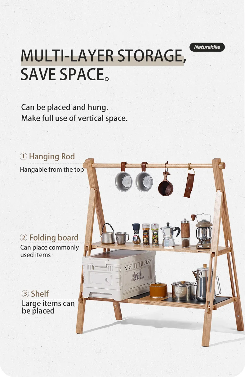 Naturehike Outdoor Furnitures Wood Folding Rack Display Standing ...