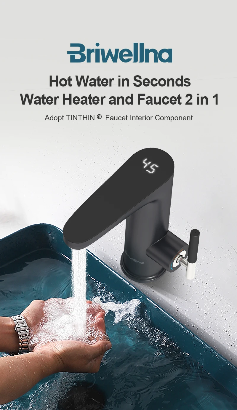 Briwellna 3.2kw Black Color Bathroom Instant Water Heater Faucet ...