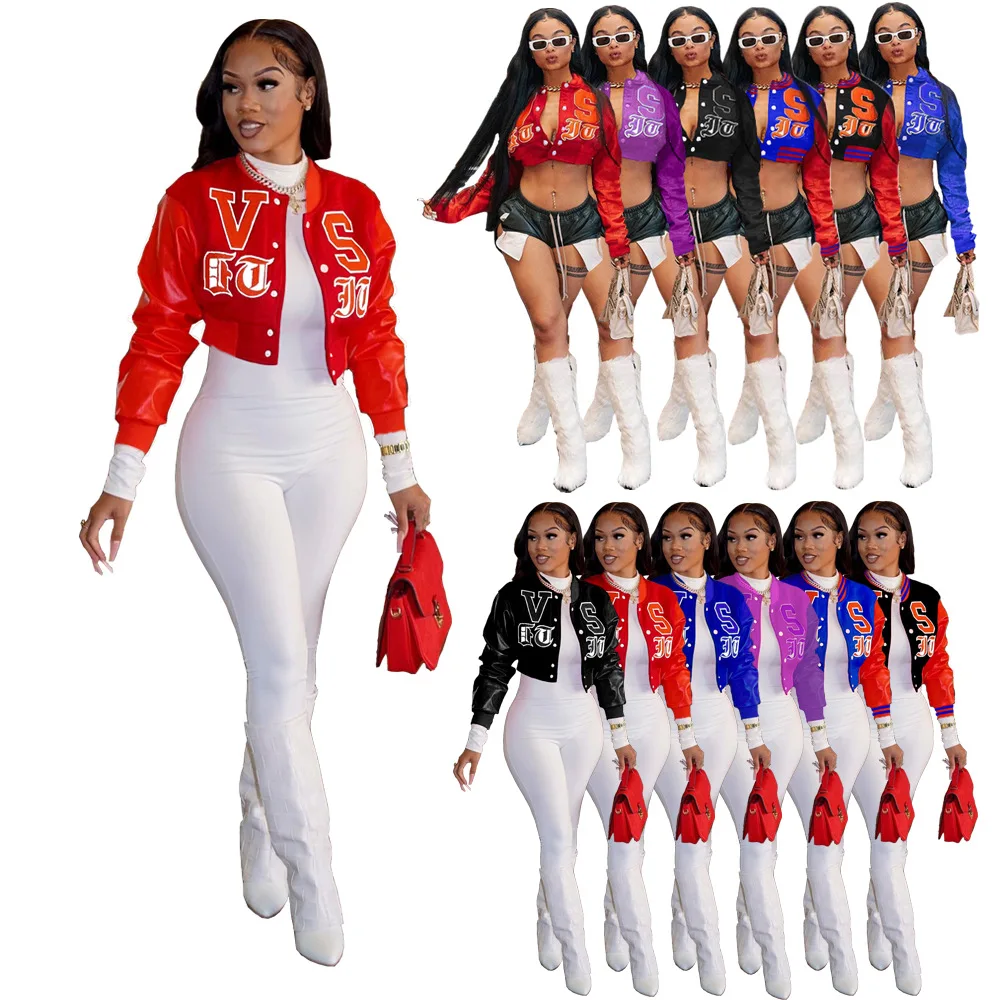 Y2K Vintage red short varsity jacket coat women fall trendy fashion ...