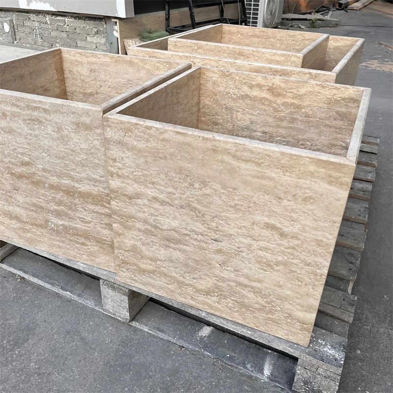 Beige Travertine Flower Pot Planters - Customized for Garden Decor