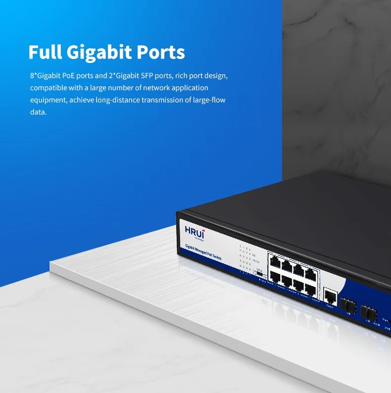 HRUI 8-Port Gigabit Managed PoE Switch - Layer 2, 120W Power, 20Gbps ...