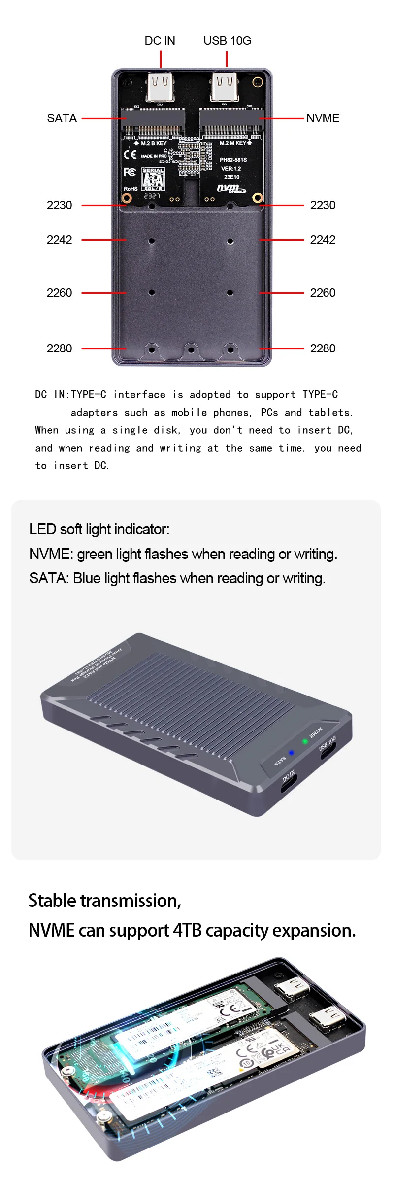Ngff M.2 Nvme Sata Single Chip Dual Protocol Dual Disk Usb3.2 10gb ...
