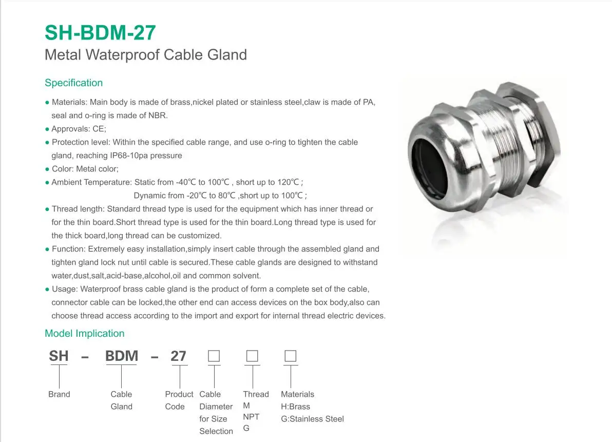 Marine Stuffing Box Cable Gland M20*1.5 IP68 Stainless Steel