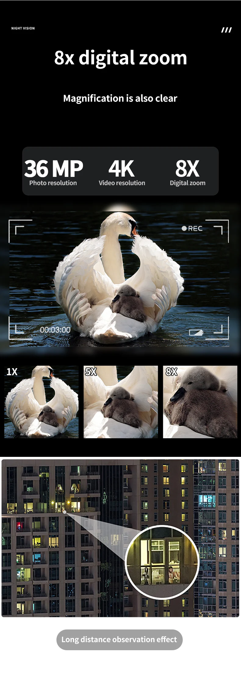 36mp 4k Night Vision Binoculars 2024 8x Digital Zoom 3.2'' Hd Screen ...